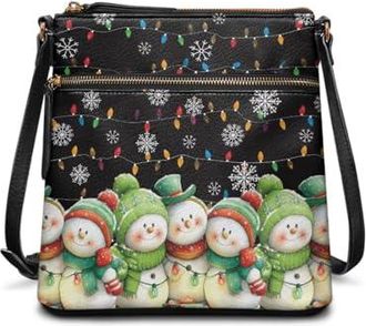 Coloranimal Petit sac &agrave; bandouli&egrave;re pour femme - Sac &agrave; main r&eacute;glable sur le th&egrave;me de No&euml;l - Sacoche zipp&eacute;e, Bonhomme de neige lumineux de No&euml;l