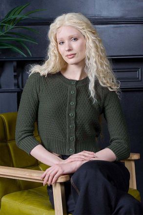 Banned Strickjacke Fara Cardigan Oliv Vintage Wabenmuster Baumwolle