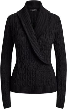 Ralph Lauren Pull torsad&eacute; &agrave; col ch&acirc;le - Femme - Vestes - Noir - Taille: 38 FR