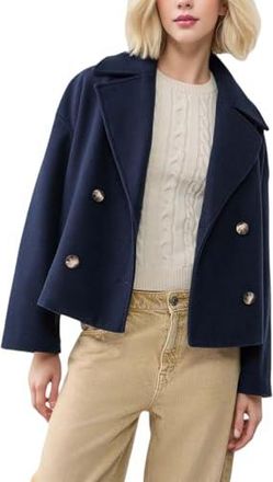 Generic Manteau court pour femme, surdimensionné, décontracté, élégant, mélangé, col à revers, veste dhiver courte tendance, noir foncé, XXL