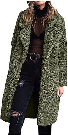 Generic Veste polaire sherpa confortable pour femme - Manteau chaud tendance à revers - Manteau dhiver en peluche solide - Long cardigan dextérieur fin (XXXL)