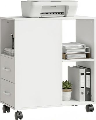 HOMCOM Beistelltisch mit Rollen, mobiles Sofaende mit Schubladen, verstellbarem Regal und offenem Fach, f&uuml;r Wohnzimmer, Schlafzimmer, wei&szlig;