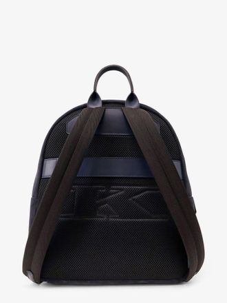 Kiton Mens Suede Backpack With Engraved Logo Blue Backpacks