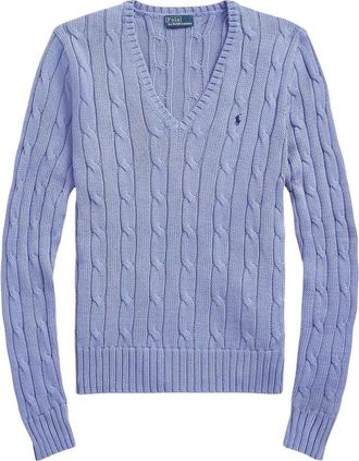 Polo Ralph Lauren Femme, Pulls, Bleu, Taille: 40 FR Pull en coton &agrave; col en V et maille torsad&eacute;e