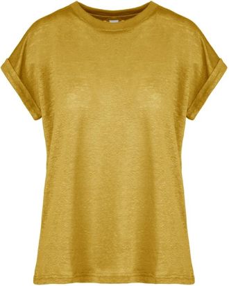 Bomboogie Femme, Tops, Jaune, Taille: 46 FR Short, Turn-Up Sleeved Crew Neck T-Shirt