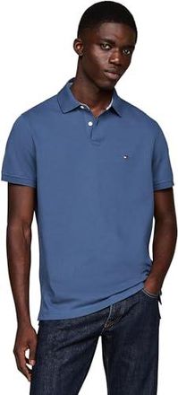 Tommy Hilfiger Polo Manches Courtes Homme Regular Fit avec Patte de Boutonnage, Bleu (Aegean Sea), XS