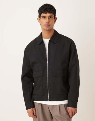 Asos Schwarze Harrington-Jacke in Oversize-Passform