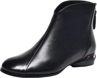 Generic Bottines d&eacute;contract&eacute;es &agrave; talon bas pour femme - &Eacute;l&eacute;gantes - Bout rond - L&eacute;g&egrave;res - Fermeture &eacute;clair dans le dos - Confortables - Automne et hiver, Noir