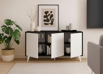 Dmora Kommode Weddell, Wohnzimmerbuffet, Wohnzimmer-Sideboard, Moderne Küchen-Speisekammer, 154x40h72 cm, Anthrazit und Weiß