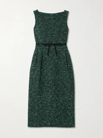 Erdem Robe Midi En Tweed Bouclé À Noeud - Vert
