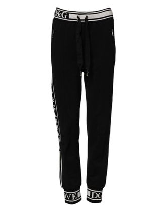 Dolce & Gabbana Womens Black Cotton Jogger Logo Waist Pants
