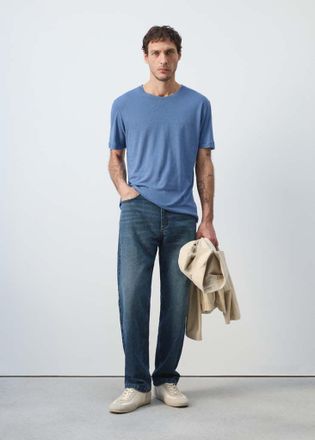 Mango T-shirt lin slim-fit bleu porcelaine - Homme - XXL - MANGO MAN