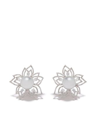 Yoko London boucles doreilles Contessa en or rose 18ct &agrave; perles deau douce et diamants - Argent