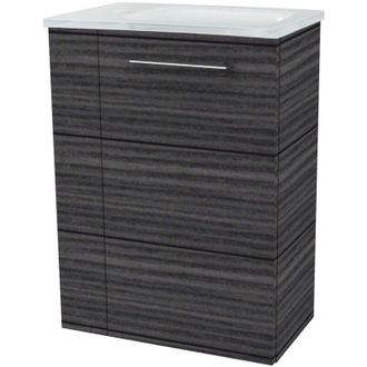 Fackelmann B. perfekt sbc G&auml;ste-WC Set 2 Teile - Waschtischunterschrank in Holz Anthrazit mit Waschbecken aus Glas in Wei&szlig; - Waschbeckenunterschrank schmal