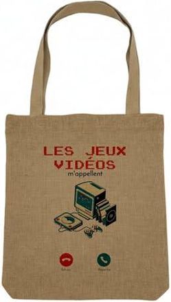 Fabulous Sac Shopping Tote Bag Aspect Lin - Les Jeux Vid&eacute;os MAppellent R&eacute;tro 90s Passion - Sac de Courses Toile Epaisse 360g Beige Naturel Cabas Port&eacute; Epaule S