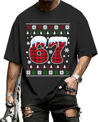 Generic Chemise de No&euml;l pour homme - Col rond &agrave; carreaux 67 | Coupe ample en coton - V&ecirc;tements d&eacute;contract&eacute;s - pour f&ecirc;te, Noir, 4XL