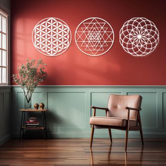 Generic Schwarzes Metall-Wandkunst-Set mit Heiliger Geometrie, Metatron-W&uuml;rfel aus Metall, Sri Yantra Yoga-Wanddekoration, Moderne Skulptur mit Heiliger Geome