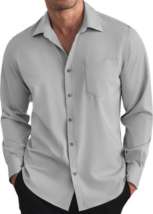 Coofandy Hemden Herren Langarm Freizeithemden für Herren Bügelfrei Hemd Kent Kragen Stretch Hemden Männer Oberhemden Business Hemd Hellgrau XXL