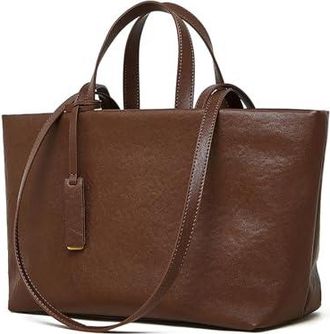 Generic Sac fourre-tout en cuir véritable pour femme : spacieux et polyvalent avec deux poignées et bandoulière amovible, idéal pour le travail, lécole et les