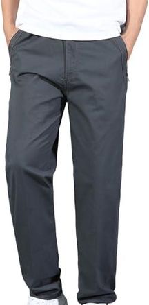 Generic Pantalon chino décontracté pour homme, taille élastique, coupe droite, couleur unie, pantalon décontracté | Pantalon intelligent avec poches zippées e