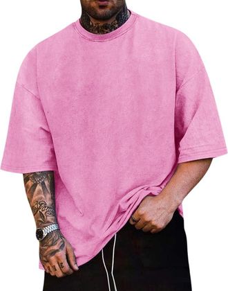 Minetom Herren Sommer T-Shirt Oversize Fit Kurzarm Oberteil Mit Rundhals Retro Washed Weit Geschnittenes Tee Einfarbig Basic Shirt T Shirts M&auml;nner Longshirt A