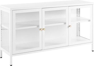 Beliani Commode Moderne en Acier &Eacute;tag&egrave;res avec 3 Portes Verre S&eacute;curit&eacute; Blanc Newport
