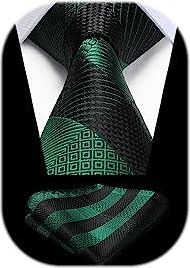 Hisdern Cravate Homme à Carreaux Élégante Formelle Classique Cravate et Pochette en Soie Mariage dAffaires Fete Cravates pour Hommes Vert et Noir
