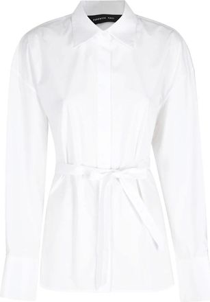 Federica Tosi Femme, Blouses et Chemises, Blanc, Taille: 34 FR Chemise Courte en Popeline avec Ceinture