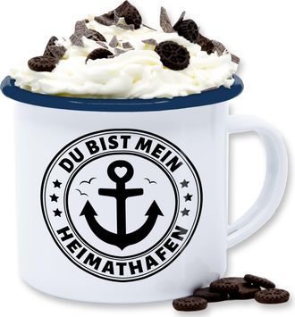 Shirtracer Emaille Tasse Blechtasse - Statement - Du bist mein Heimathafen - 300 ml - Weiß Blau - statements frohes neues jahr new year mit