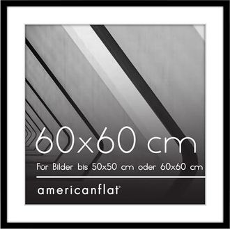 Americanflat Bilderrahmen 60x60 cm Schwarz - Bilderrahmen 50x50 cm mit Passepartout - aus Kunststoff mit poliertem Plexi-Scheibe