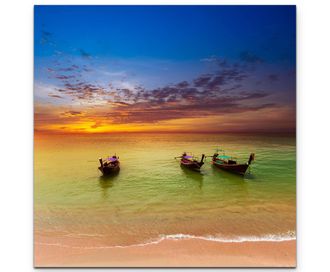 Paul Sinus Art Leinwandbilder | Bilder Leinwand 60x60cm Boote am Strand in Thailand