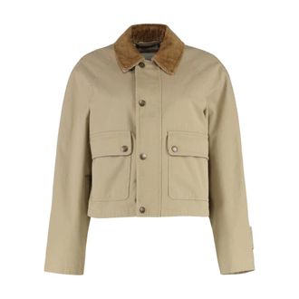 Burberry Femme, Vestes, Beige, Taille: 34 FR Veste Courte en Coton avec Col en Velours C&ocirc;tel&eacute;