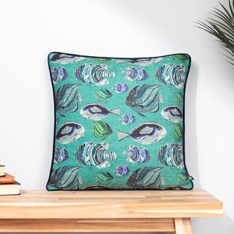 Wylder Abyss Kissen mit Fischwiederholung, Chenille-Federn, gefüllt