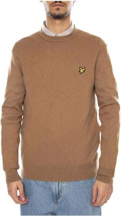 Lyle & Scott Homme, Pulls, Beige, Taille: M Pull Ras du Cou en Coton et M&eacute;rinos