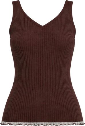 Twinset Femme, Tops, Brun, Taille: 40 FR Top &agrave; Bordure en Dentelle et Col en V C&ocirc;tel&eacute;