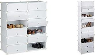 Relaxdays Schuhschrank Kunststoff, Schuhregal geschlossen, 108 x 94 x 37 cm, weiß & Schuhregal 10 Ebenen, Schuhschrank groß, Steckregal platzsparend, Regal DIY,