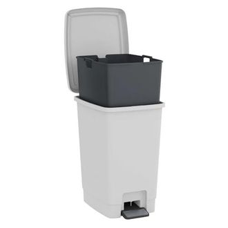 Sundis Bucket Bin, poubelle &agrave; p&eacute;dale 30 L, seau amovible, rectangulaire, en plastique recycl&eacute;, blanc, pour cuisine, bureau, buanderie, atelier, salle de bain