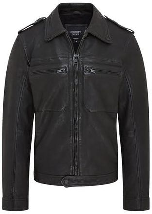Infinity Leather Blouson Biker Vintage Zipp&eacute; Homme En Cuir DAgneau Noir