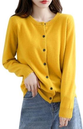 Generic Cardigan surdimensionn&eacute; en cachemire &agrave; col rond pour femme | Pull en tricot pur cachemire boutonn&eacute; sur le devant | Doux et l&eacute;ger pour le printemps, la