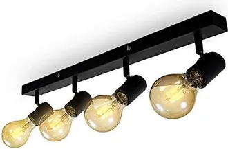 B.K.Licht Plafonnier 4 spots orientables & pivotants, spot bar design rétro, luminaire plafond vintage pour salon, salle à manger, couloir, douille E27, 60 Watt