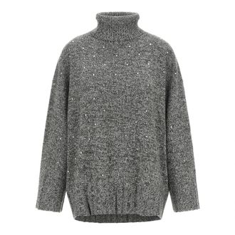Pinko Rollkragenpullover mit Kristallbesatz - - Knitwear - Damen - Grau - XS