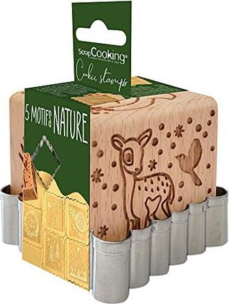 ScrapCooking Backstempel aus Holz mit Motiv Zauberwald - mit 1 Ausstechform Keksausstecher & Würfel Deko mit 5 gravierten Seiten in Reliefform, Dekoration, 5127