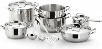Lagostina Sfiziosa Topfset für alle Herdarten aus Edelstahl 18/10, 13 Teile, 3-Lagiger Lagoseal-Plus-Boden, Topfset mit 4 Kasserollen, 2 Töpfe, 4 Deckel, 3 Küch