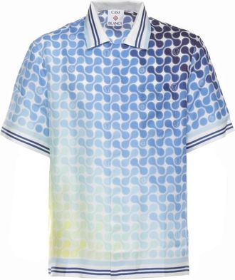 Casablanca Homme, Chemises, Multicolore, Taille: M Chemise &agrave; Manches Courtes en Soie avec Imprim&eacute; Gradient Tennis Tile