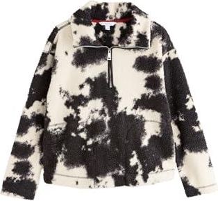 Next Femme Polaire &agrave; col zipp&eacute; 100% polyester recycl&eacute; imitation peau de mouton Black/Ecru Cow Print Medium