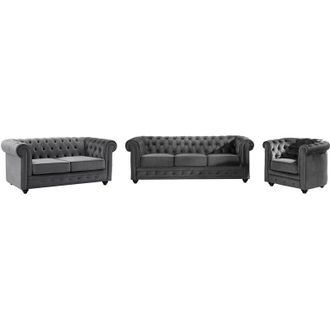Vente-Unique Vente-unique - Canap&eacute;s 3 places et 2 places et fauteuil en velours anthracite chesterfield