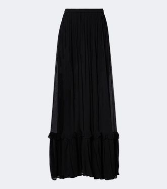 Saint Laurent Jupe longue en soie &agrave; volants
