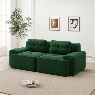 Generic Modulares Sofa ohne Armlehnen aus gr&uuml;nem Cord, Sofa im Deep-Cloud-Stil f&uuml;r Wohnzimmer - 2-Sitzer-Cabrio-Sofa-Liebe, modernes und Komfortables Design