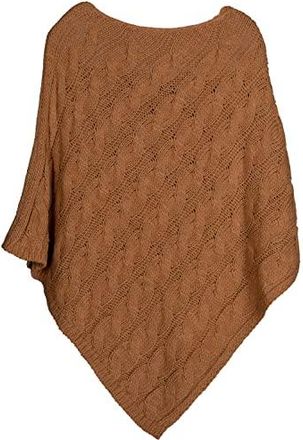 styleBREAKER Poncho Femme en Maille épaisse avec Motif torsadé, col Rond, Cape Tricot Chaud, Poncho dHiver élégant 08010040, Couleur:Chameau
