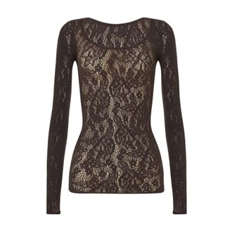 Wolford Femme, Tops, Brun, Taille: 36 FR Haut &agrave; Manches Longues avec Motif Rose Graphique